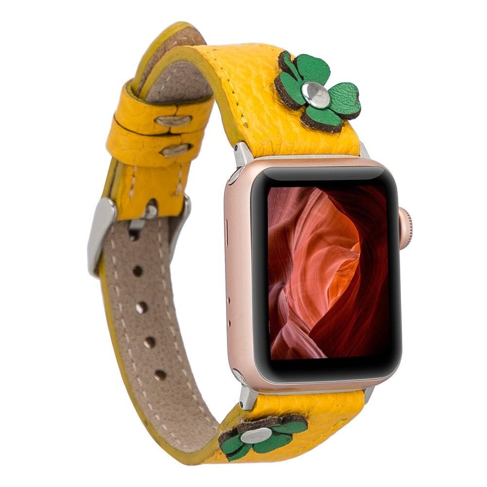 Lemon Leather Apple Watch Band with Green Flower - Bomonti